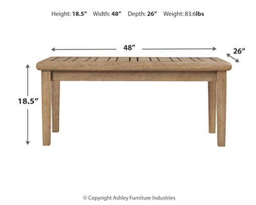 Signature Design by Ashley Gerianne Outdoor Rectangular Eucalyptus Wood Slat Top Coffee Table, Beige