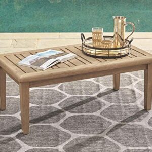 Signature Design by Ashley Gerianne Outdoor Rectangular Eucalyptus Wood Slat Top Coffee Table, Beige