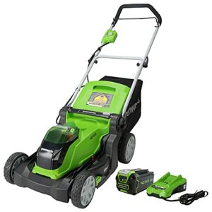 greenworks 40v 17″ (2-in-1) push lawn mower, 4.0ah battery and charger included