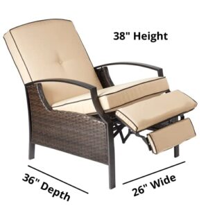 Westerly Tan All Weather Resin Wicker Patio Adjustable Recliner Chair, Powder-Coated Rust-Resistant Steel Frame