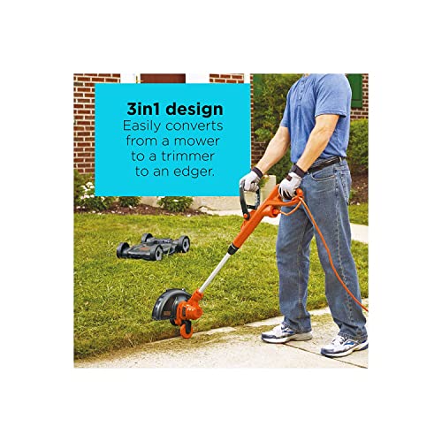 BLACK+DECKER 3-in-1 String Trimmer/Edger & Lawn Mower, 6.5-Amp, 12-Inch, Corded (MTE912) (Power cord not included), Black/Red