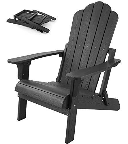 hOmeHua Folding Adirondack Chairs, Outdoor Plastic Weather Resistant Chair, Imitation Wood Stripes, Easy to Fold Move & Maintain, Patio Chair for Backyard Deck, Garden & Lawn Porch (Black)