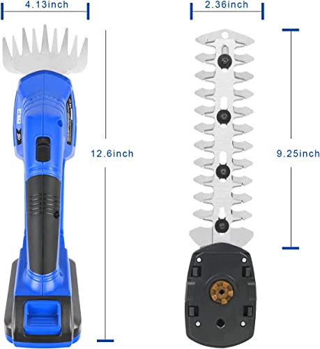 Cordless Grass Shears & Shrub Hedge Trimmer, 2 in 1 Electric Handhled Hedge Clippers 20V Grass Cutter Trimmer with Rechargeable Lithium-Ion Battery and Charger, Plastic Cover Included