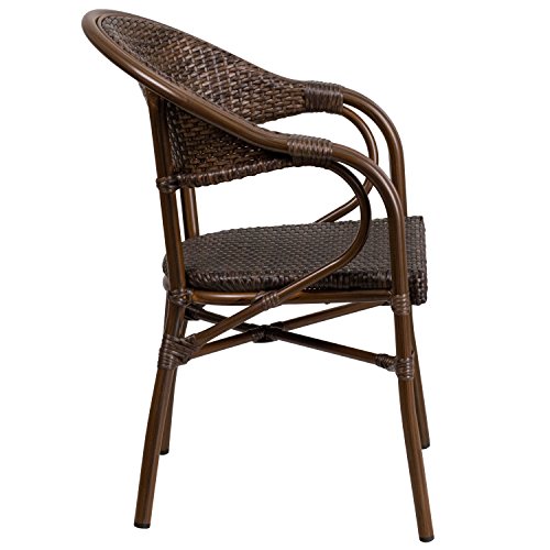 EMMA + OLIVER Cocoa Rattan Patio Chair with Bamboo-Aluminum Frame