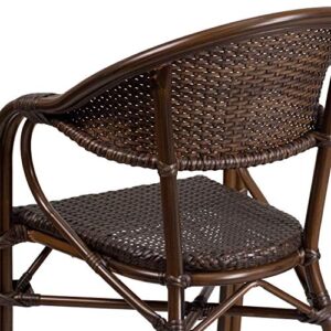 EMMA + OLIVER Cocoa Rattan Patio Chair with Bamboo-Aluminum Frame