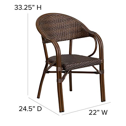 EMMA + OLIVER Cocoa Rattan Patio Chair with Bamboo-Aluminum Frame