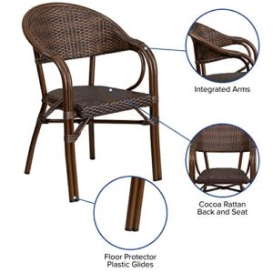 EMMA + OLIVER Cocoa Rattan Patio Chair with Bamboo-Aluminum Frame