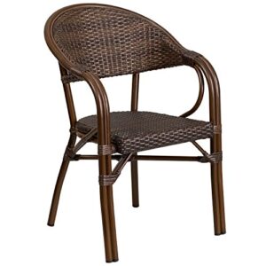 EMMA + OLIVER Cocoa Rattan Patio Chair with Bamboo-Aluminum Frame