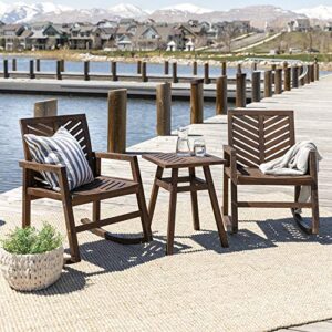 walker edison azowvinrcdb-3 antigua modern 3 piece chevron solid acacia wood outdoor rocking chair set, dark brown