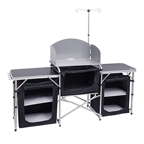 Nice C Camping Kitchen Table, Folding Table, Upgrade Light Stand and Windshield Cooking Station & 3 Organizers, Carry Bag for Outdoor, Beach, BBQ, Picnic, Cooking, Indoor, Office(Silver)