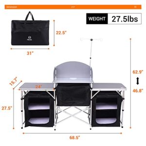 Nice C Camping Kitchen Table, Folding Table, Upgrade Light Stand and Windshield Cooking Station & 3 Organizers, Carry Bag for Outdoor, Beach, BBQ, Picnic, Cooking, Indoor, Office(Silver)