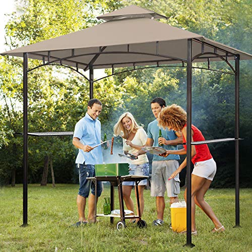 Eurmax USA High Performance Grill Gazebo Canopy Replacement Cover 5x8 BBQ Gazebo Shelter Top（Beige）