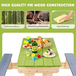 Costzon Kids Picnic Table, 3 in 1 Multipurpose Sand & Water Table w/Removable Top & 2 Storage Boxes, Wooden Construction, Bench Set for Indoor & Outdoor, Patio, Yard, Activity Play Table (Natural)