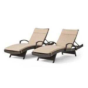 christopher knight home salem outdoor wicker armed chaise lounge cushions, 2-pcs set, multibrown / textured beige