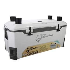 COHO 165QT Ice Chest Hard Cooler, Heavy Duty, High Performance Insulated Cooler with Fish Ruler, Removable Threaded Cup Holders, Magnetic Disc, Tie Down Loop, Easy Access Hatch