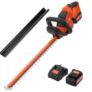 upgraded electric cordless hedge trimmer, 22” dual-action blade, 3000 rpm/min power hedge trimmers with 20v 4.0ah battery and fast charger, safety double switch