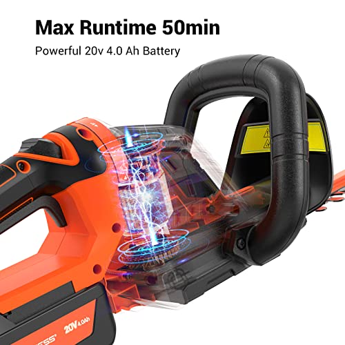 Upgraded Electric Cordless Hedge Trimmer, 22” Dual-Action Blade, 3000 RPM/min Power Hedge Trimmers with 20V 4.0Ah Battery and Fast Charger, Safety Double Switch