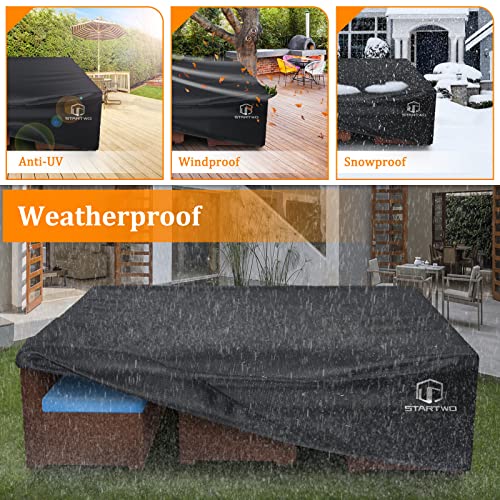 STARTWO Patio Furniture Covers,Waterproof Outdoor Furniture Covers, Heavy Duty Outdoor Sectional Sofa Cover with Windproof Buckles, 8-12 Seats Patio Table Cover