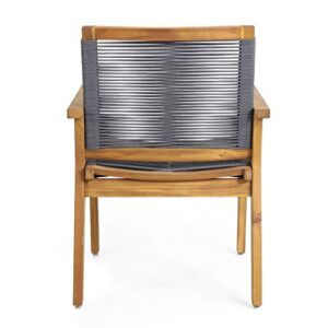 Christopher Knight Home Tracy Outdoor Acacia Wood Dining Chair with Rope Seating (Set of 2), Teak and Dark Gray