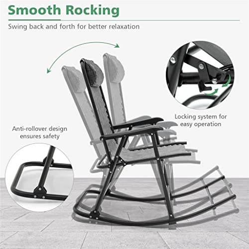 WYFDP 2 Piece Patio Camping Rocking Chair Folding Rocking Chair Footrest