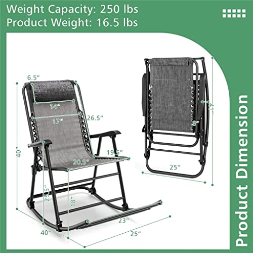 WYFDP 2 Piece Patio Camping Rocking Chair Folding Rocking Chair Footrest