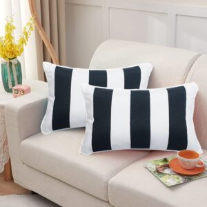 in4 care 12×19 lumbar throw pillows set of 2, outdoor summer spring garden farmhouse décor outside furniture bench decorative pillows for patio sofa couch chair bed-black white