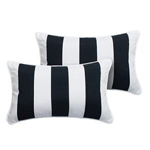 IN4 Care 12x19 Lumbar Throw Pillows Set of 2, Outdoor Summer Spring Garden Farmhouse Décor Outside Furniture Bench Decorative Pillows for Patio Sofa Couch Chair Bed-Black White