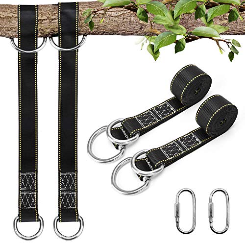 PACEARTH 10ft Tree Swing Straps Hanging Kit, Holds Max 2425lbs with Safer Lock Carabiners, Easy Fast Installation for Tire and Saucer Swings, Camping Hammock Accessories, Tree Attachment Straps - 2Pcs