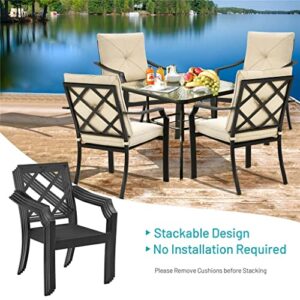 WYFDP 4 Piece Patio Dining Chairs Stackable Removable Cushioned Garden Patio