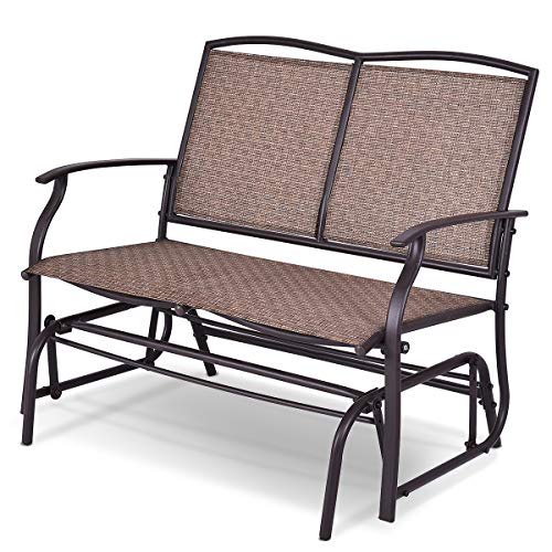 HAPPYGRILL Outdoor Swing Glider Loveseat Chair for Backyard Garden Rocking Seating Patio Bench with Powder Coated Steel Frame