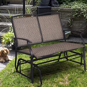 HAPPYGRILL Outdoor Swing Glider Loveseat Chair for Backyard Garden Rocking Seating Patio Bench with Powder Coated Steel Frame