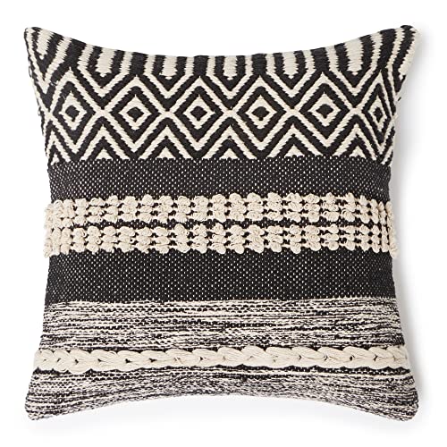 · REDEARTH · Boho Textured Throw Pillow -Cushion Covers Woven Tufted Decorative Farmhouse Cases Set for Couch, Sofa, Bed, Chair, Dining, Patio, Outdoor; 100% Cotton (18"x18") Pack of 2