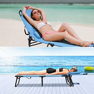 Tangkula Folding Chaise Lounge Chair with Hole for Face, Outdoor 5-Position Adjustable Reclining Beach Sunbathing Chair, Portable Face Down Tanning Chair for Patio Backyard Poolside Beach (1, Blue)