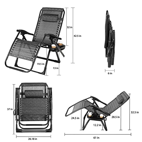 Fitnessclub Zero Gravity Chair, 350LBS Capacity Heavy Duty Folding Lounge Chairs with Cup Holder Tray and Carry Rope for Lawn Patio Beach Outdoor- XL Oversize