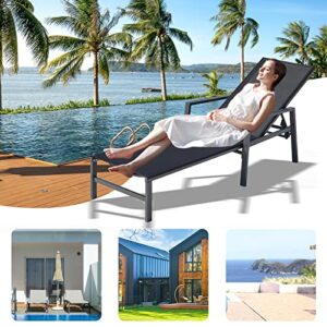 SUMETURE Aluminum Chaise Lounge Chairs Set of 2,5 Adjustable Outdoor Lounge Chaise Chairs,Patio Chaise Lounge with Armrests, Outdoor Patio Lounge Chair for Beach Poolside,Balcony,Lawn,Yard(Black)