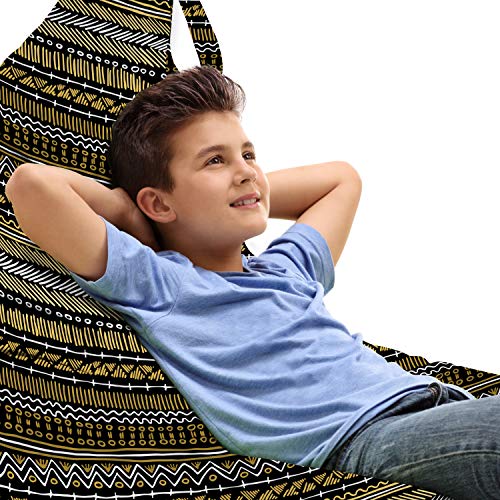 Ambesonne Boho Lounger Chair Bag, Tribal Ethnic Retro Mayan Native American Funky Hippie Culture Pattern, High Capacity Storage with Handle Container, Lounger Size, Pale Coffee Charcoal Grey