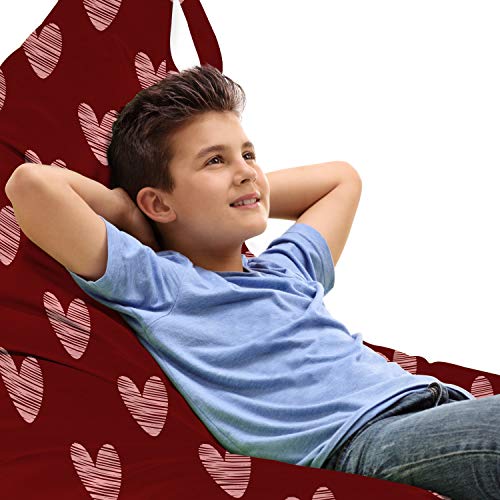 Ambesonne Valentine's Day Lounger Chair Bag, Repetitive Pattern of Romantic Art Hatched Hearts Passion and Love, High Capacity Storage with Handle Container, Lounger Size, Burgundy Pale Pink