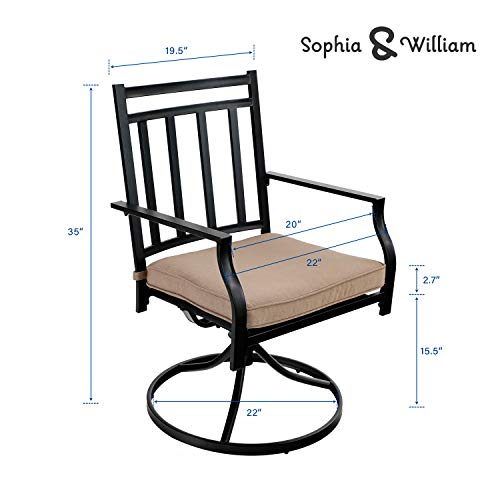 Sophia & William Patio Dining Chairs Set of 2 Swivel Outdoor Dining Metal Chair with Cushion Support 300 lbs for Garden Backyard Bistro Furniture Set