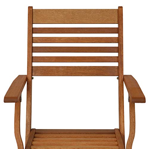 Sunnydaze Meranti Wood Outdoor Folding Patio Armchairs - Set of 2 - Outside Wooden Bistro Furniture for Lawn, Deck, Balcony, Garden and Porch - Teak Oil Finish