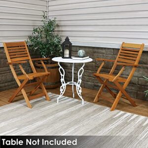 Sunnydaze Meranti Wood Outdoor Folding Patio Armchairs - Set of 2 - Outside Wooden Bistro Furniture for Lawn, Deck, Balcony, Garden and Porch - Teak Oil Finish