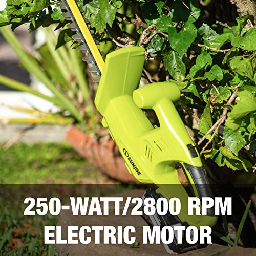 Sun Joe 24V-HT18-LTE 24V 2.0Ah 18-in Cordless Handheld Hedge Trimmer 5/8''& HJ604C 7.2-Volt 2-in-1 1250-RPM Cordless Grass Shear/Shrubber Handheld Trimmer