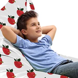 ambesonne fruits lounger chair bag, repeating comic red apples pattern with worms living inside, high capacity storage with handle container, lounger size, olive green dark green