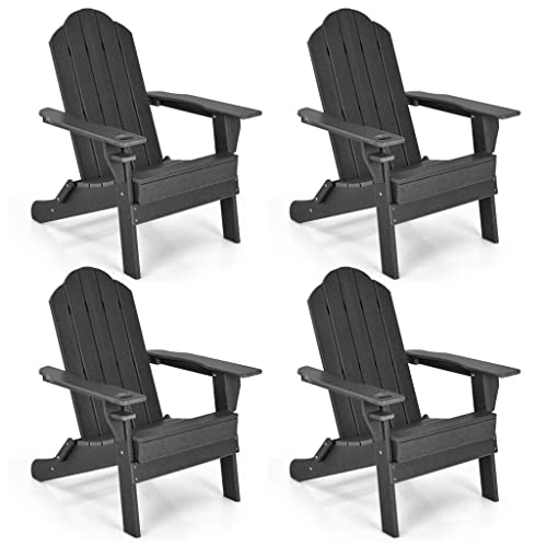 ZHYH 4 Piece Patio Folding Chairs Cup Holder Yard Black