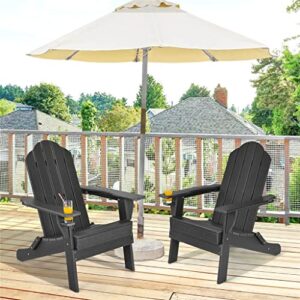 ZHYH 4 Piece Patio Folding Chairs Cup Holder Yard Black