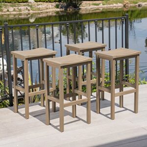 christopher knight home caribbean outdoor 30″ acacia wood barstools, 4-pcs set, grey finish