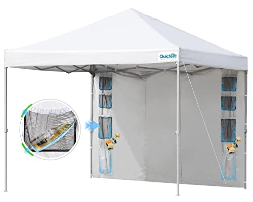 Quictent 10x10 Pop up Canopy with Sidewall, Easy up Canopy Tent Including 1 Sidewall with Pockets, for Camping and Outdoor Events-White