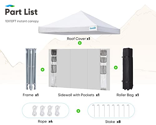 Quictent 10x10 Pop up Canopy with Sidewall, Easy up Canopy Tent Including 1 Sidewall with Pockets, for Camping and Outdoor Events-White