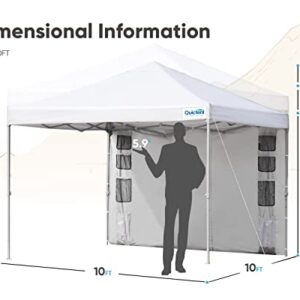 Quictent 10x10 Pop up Canopy with Sidewall, Easy up Canopy Tent Including 1 Sidewall with Pockets, for Camping and Outdoor Events-White