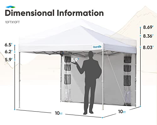 Quictent 10x10 Pop up Canopy with Sidewall, Easy up Canopy Tent Including 1 Sidewall with Pockets, for Camping and Outdoor Events-White