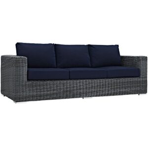 modway eei-1874-gry-nav summon wicker rattan outdoor patio sunbrella sofa in canvas navy